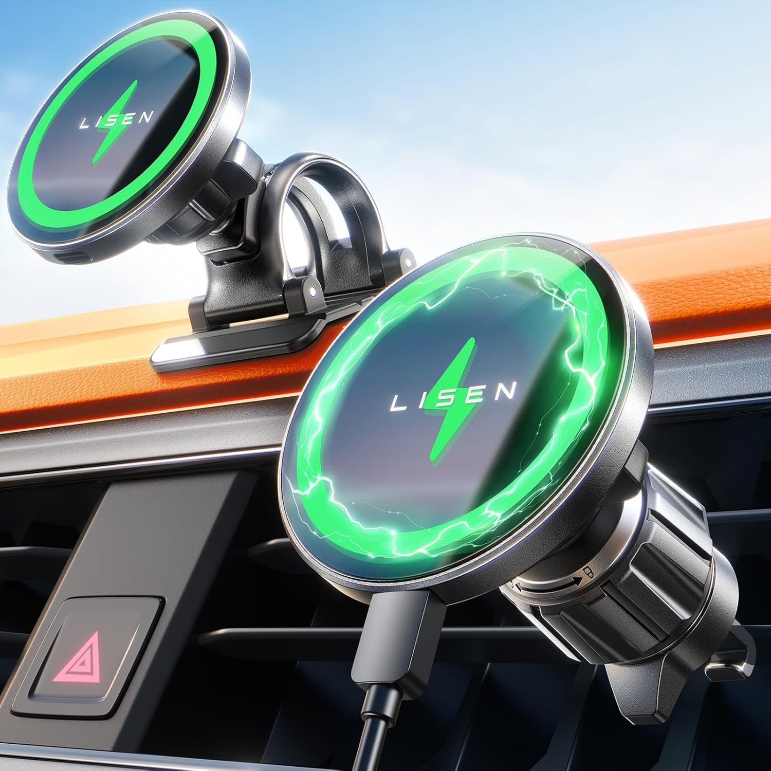 LISEN 15W for MagSafe Car Mount Charger with【24 Strongest Magnets】Phone ...